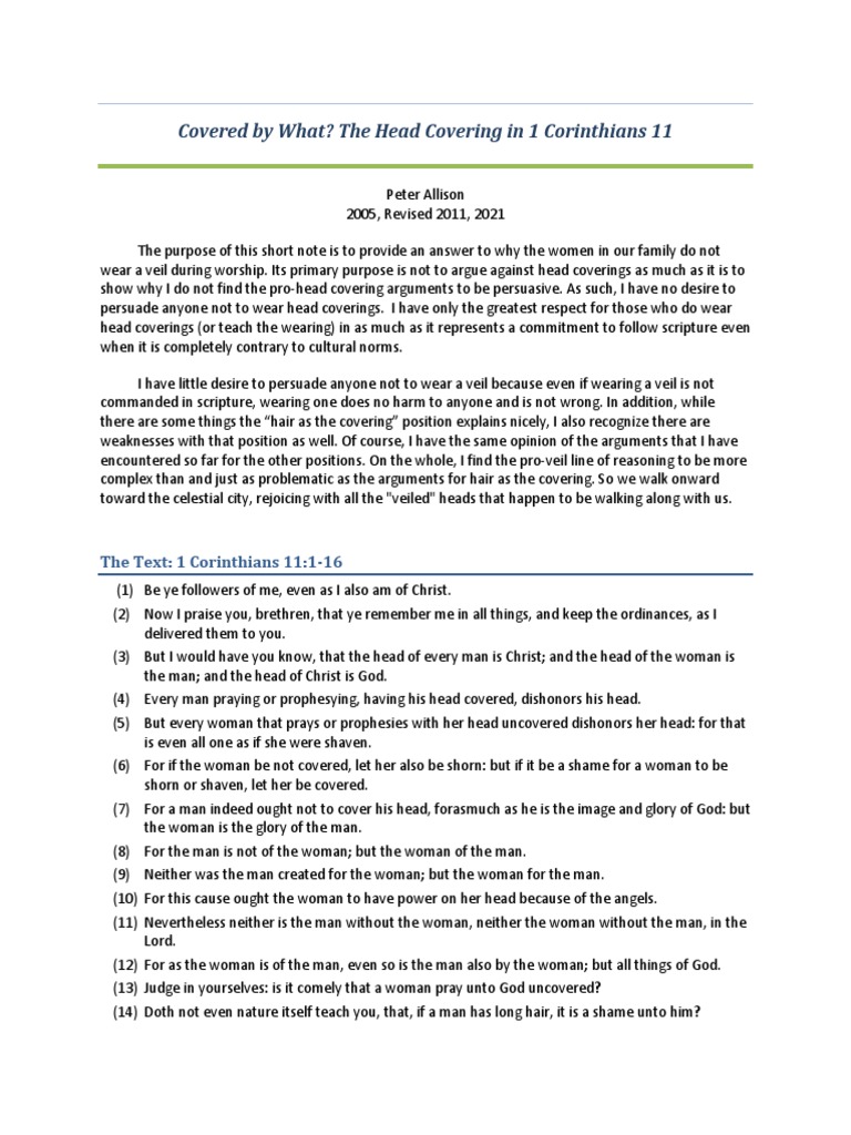 Covered by What - The Head Covering in 1 Corinthians 11 | PDF