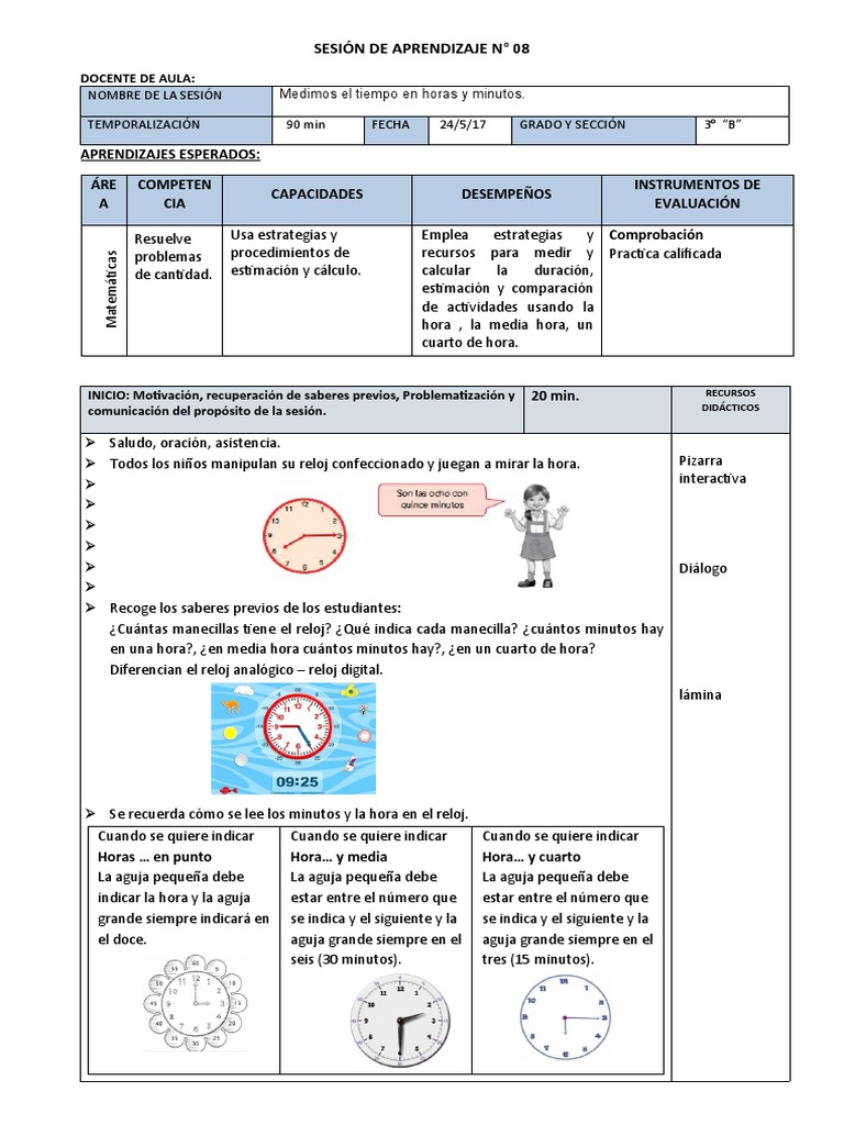 Sesión #08 Medimos El Tiempo en Horas y Minutos. | PDF