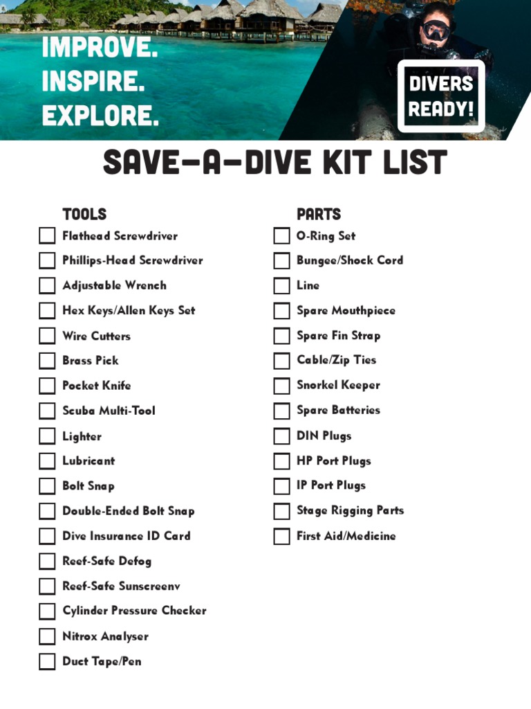 Essential Save-A-Dive Kit Checklist | PDF