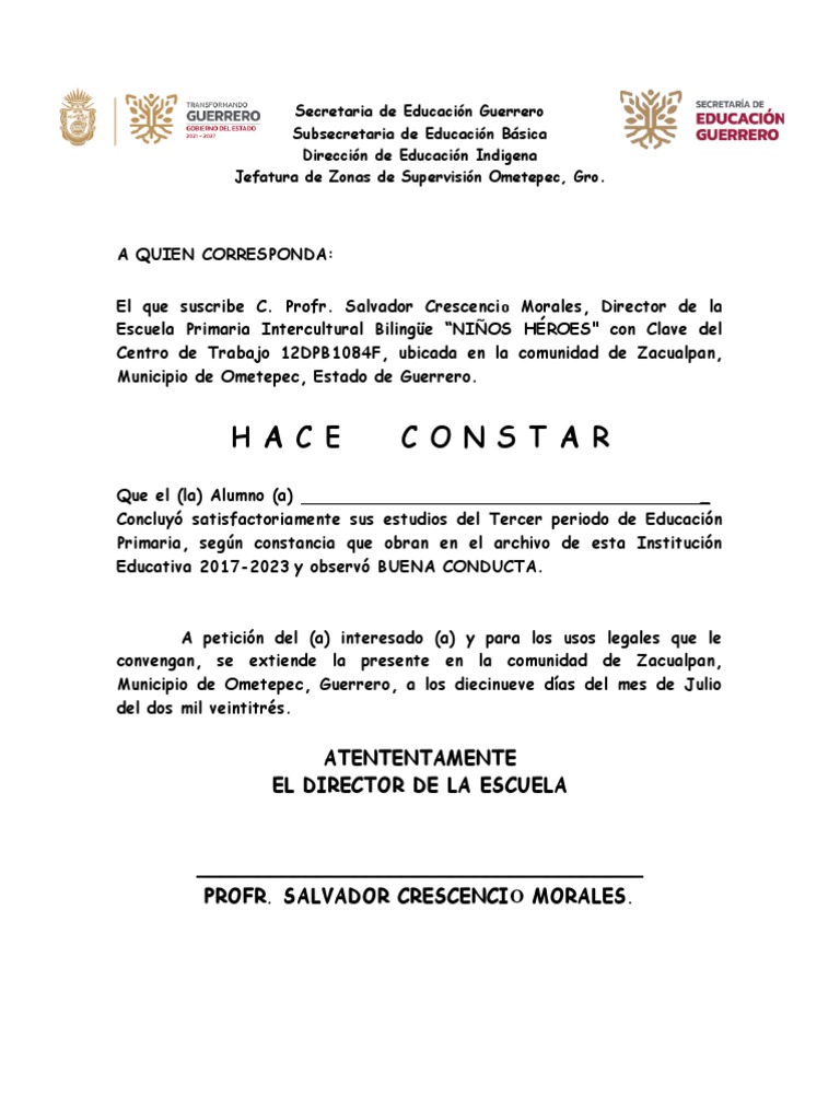 Constancia de Buena Conducta | PDF Constancia de Buena Conducta | PDF