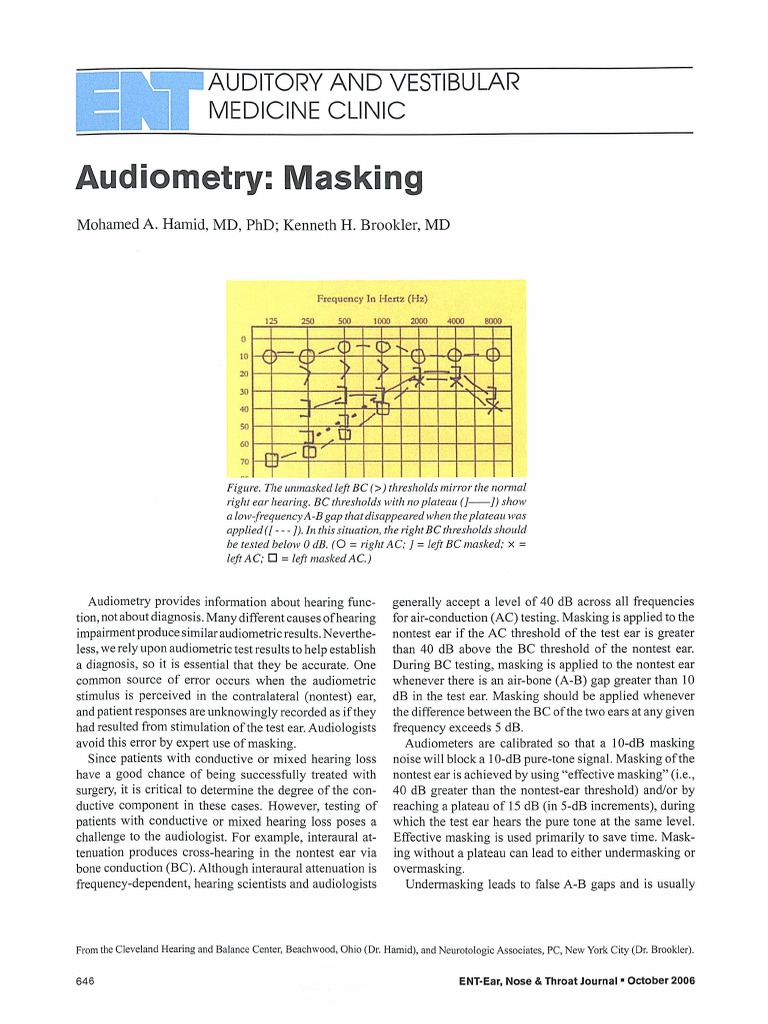 Audiometry Masking Techniques Explained | PDF | Classical Mechanics ...