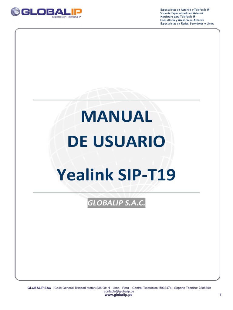 MANUALDEUSUARIO-T19 YEALINK-Yeastar2016 | PDF | Voz sobre IP | Central telefónica