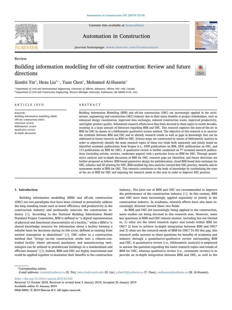 Yin Et Al. - 2019 - Building Information Modelling For Off-Site Construction Review and Future ...