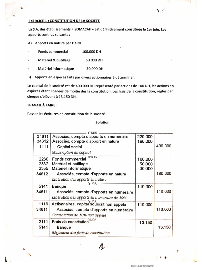 Exo Et Corrigés Compta de Sté | PDF