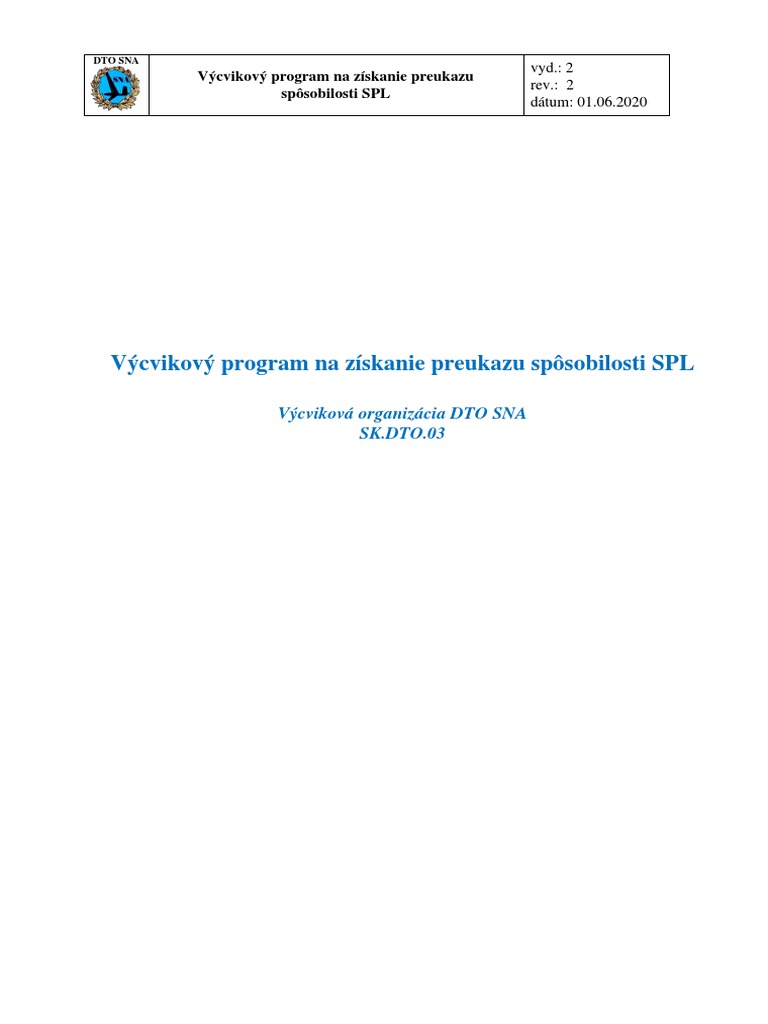 Výcvikový Program Na Získanie Preukazu Spôsobilosti SPL - 2021 | PDF