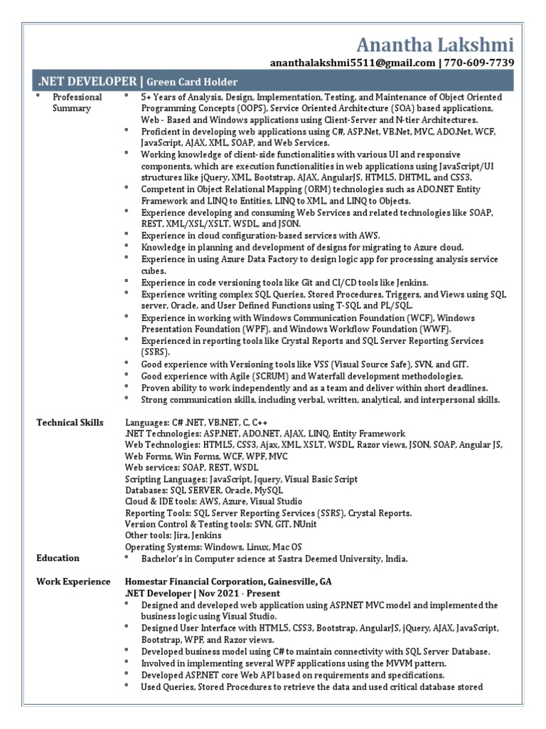 A Lakshmi Dot Net Resume | PDF | Microsoft Sql Server | Ajax (Programming)