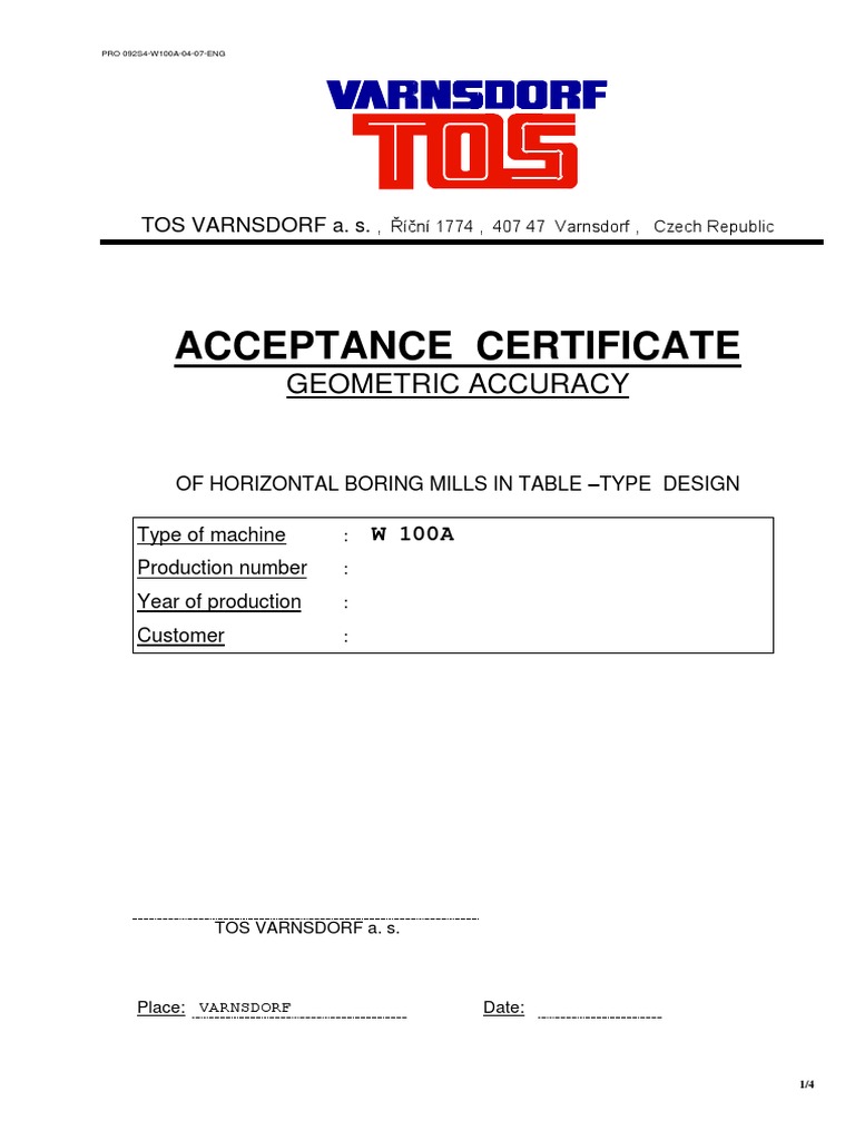 Boring Mills Accuracy Certificate | PDF | Machines | Equipment