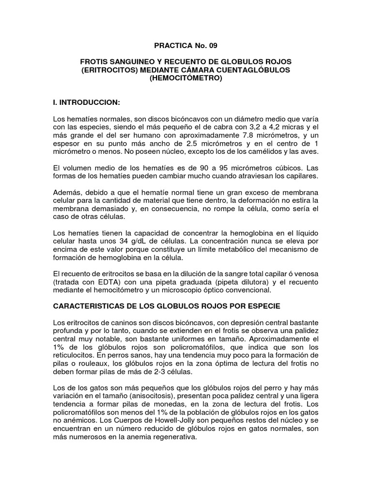 PRACTICA No 9 RECUENTO GLOB ROJOS HEMATOCRITO HEMOGLOBINA Final | PDF | Glóbulo rojo | Hemoglobina