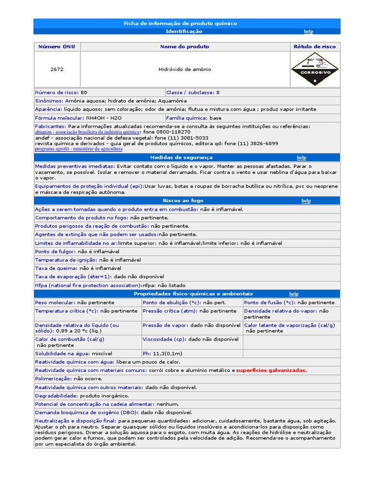 Hidróxido de Amônio: Propriedades e Segurança | PDF | Combustão | Química