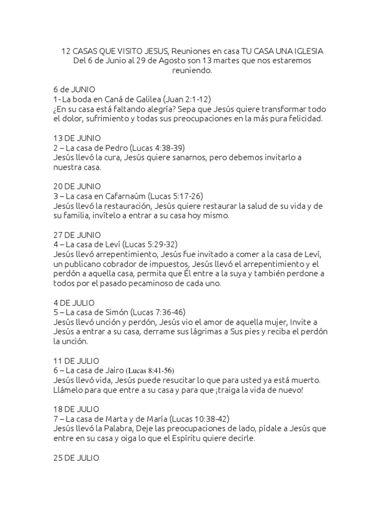 12 Casas que Jesús Visitó | PDF | Jesús | Oración