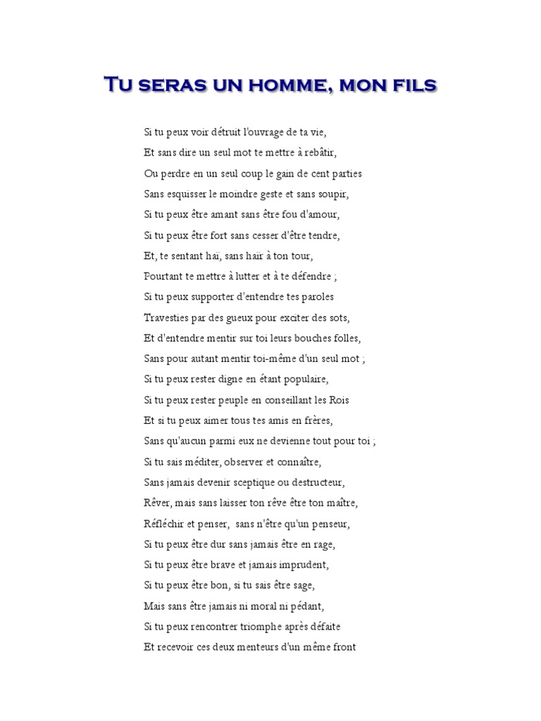 Tu Seras Un Homme Mon Fils | PDF