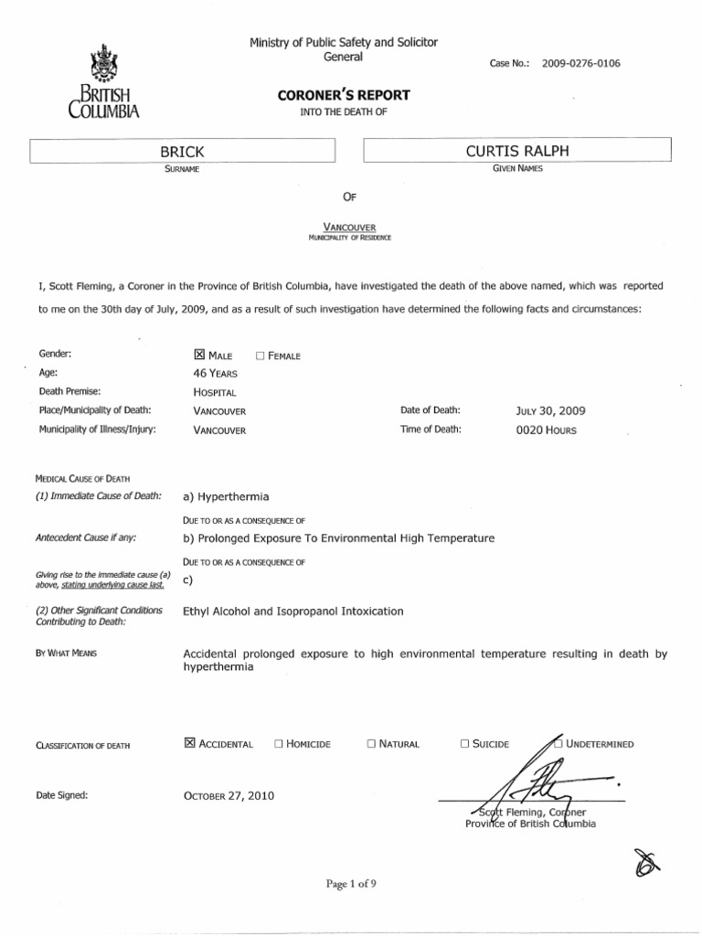 Brick Curtis Ralph Coroners Report | PDF