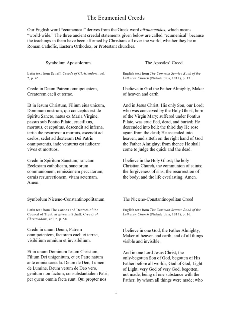 The Ecumenical Creeds | PDF | Systematic Theology | Theology