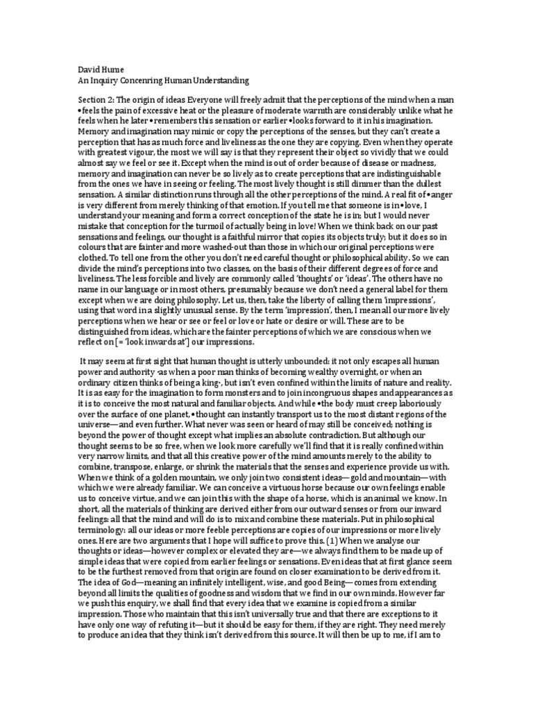 Hume on Human Understanding Insights | PDF | Thought | Idea
