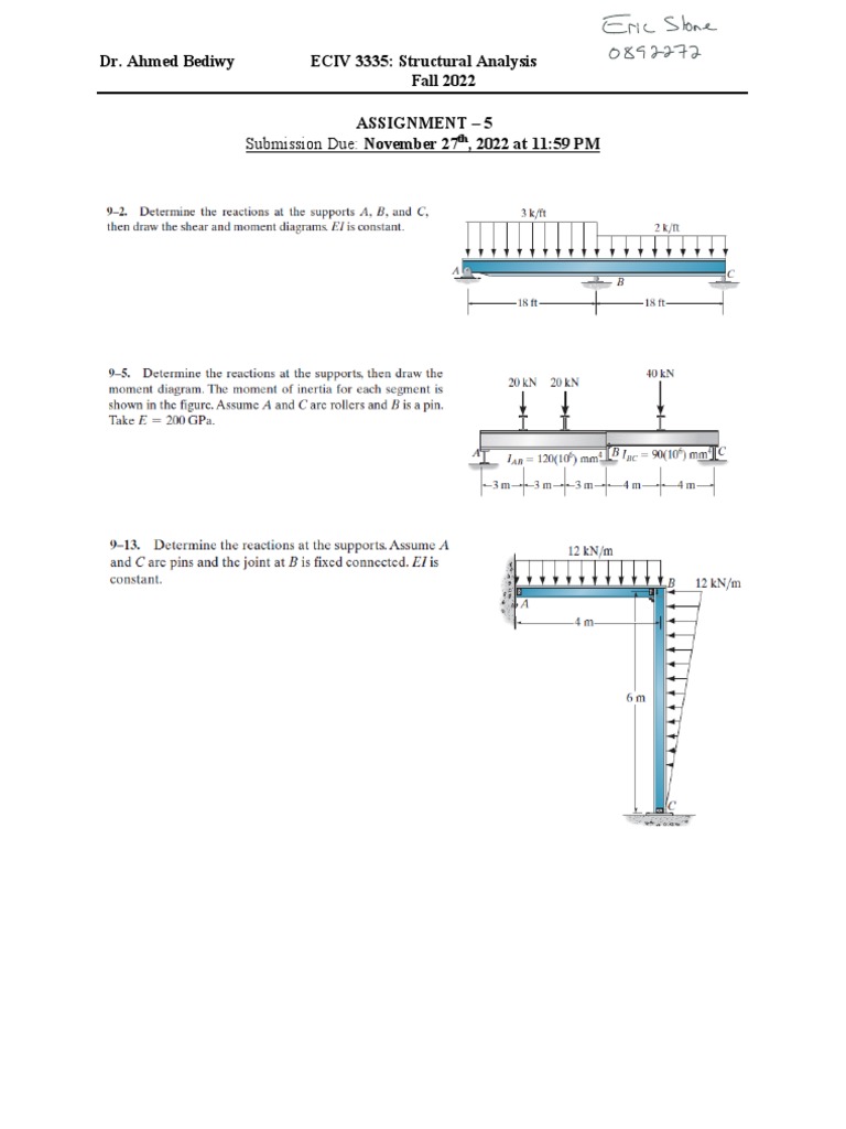 A5 - Force Method - Assignment 5 - Eric Stone | PDF