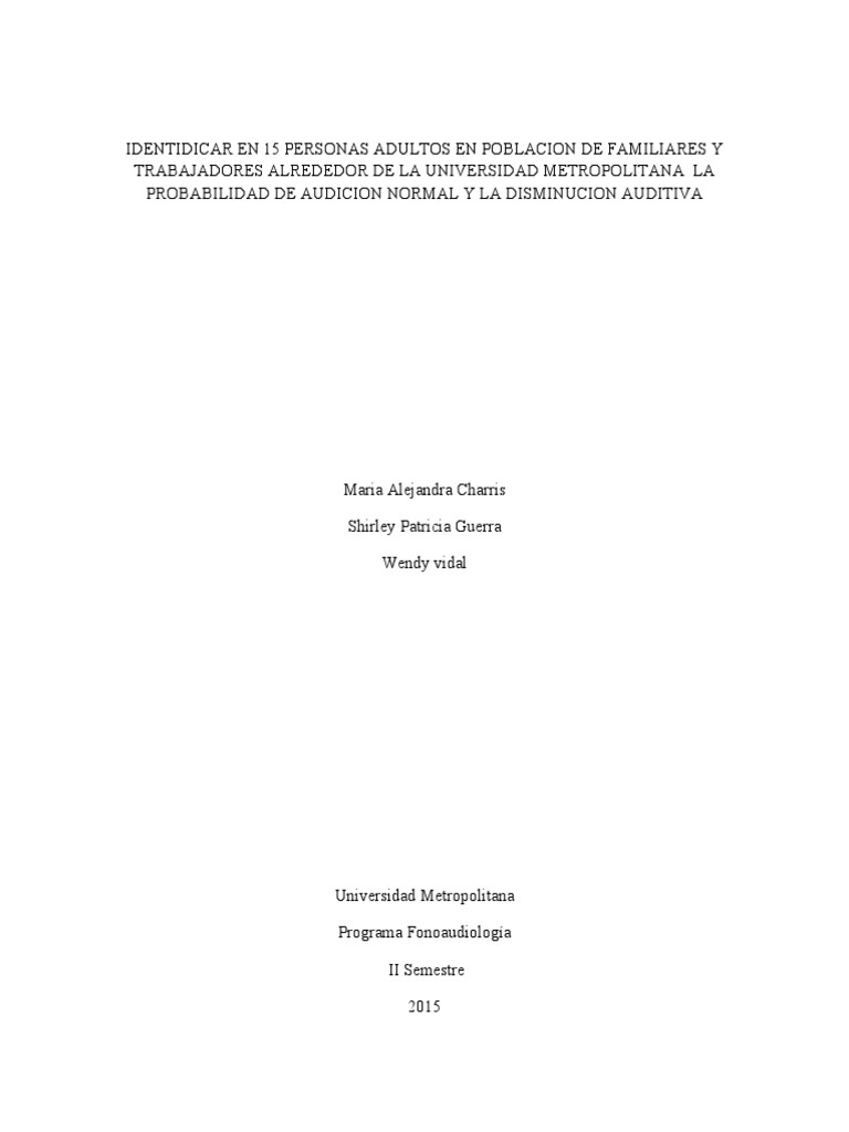Proyecto de Investigacion Fonoaudiologia 2 | PDF | Oído | Escuchando