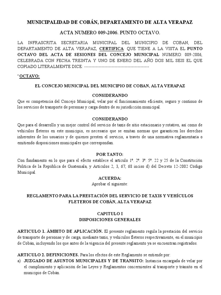 Reglamento para La Prestacion Del Servicio de Taxis y Vehiculos ... Reglamento para La Prestacion Del Servicio de Taxis y Vehiculos ...