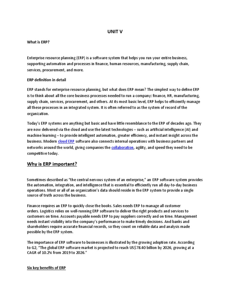 Unit V | PDF | Enterprise Resource Planning | Cloud Computing