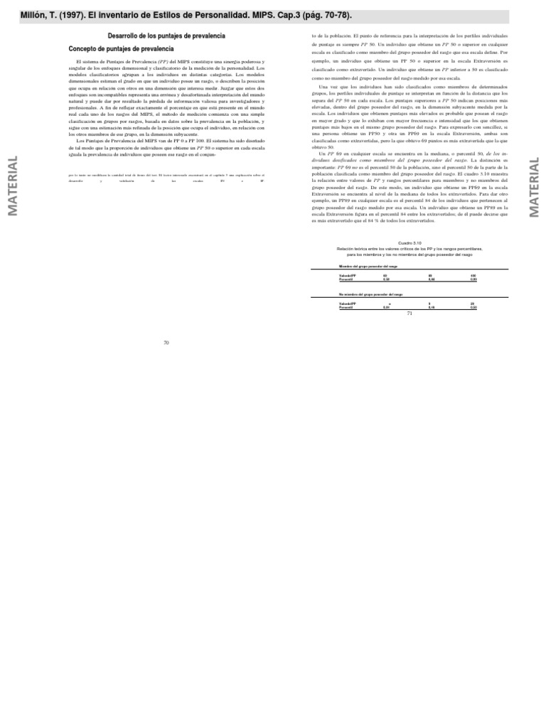 Millon, T. (1997) - El Inventario de Estilos de Personalidad. MIPS. Cap. 3 (Pag. 70-78) | PDF