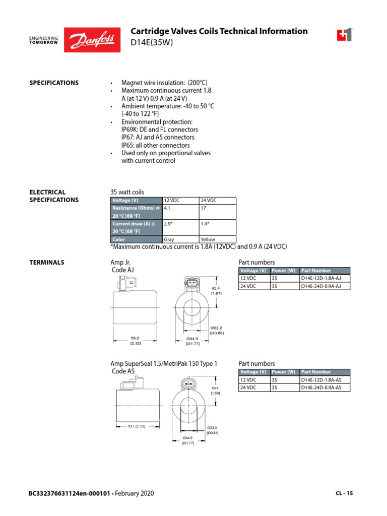 Cartridge Valves Coils Technical Information: Specifications | Download ...