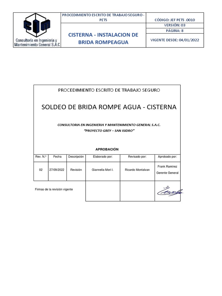 Instalación de Brida Rompeagua en Cisterna | PDF | Soldadura | Construcción