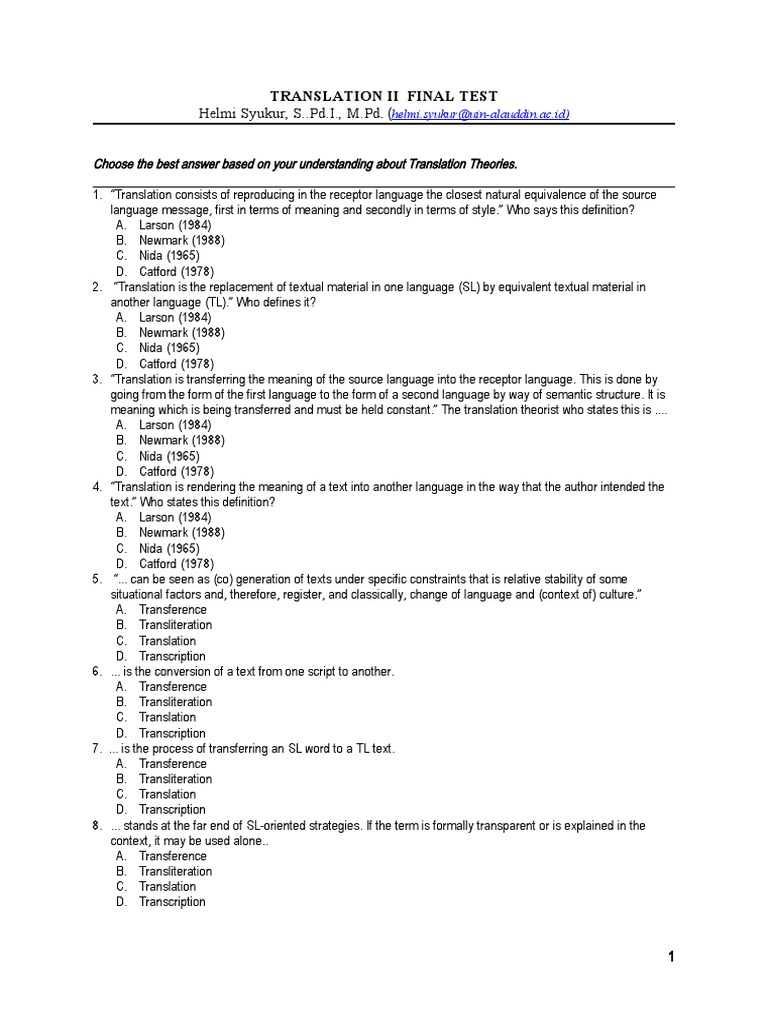 Translation II Final Test | PDF | Translations | Idiom