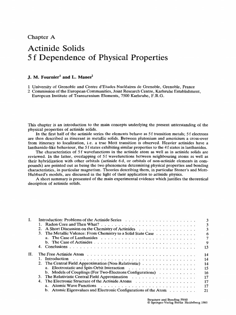 Actinides - Chemistry and Phys. Properties - Structure & Bonding v.59 (1985) Pp.1-298 | PDF ...