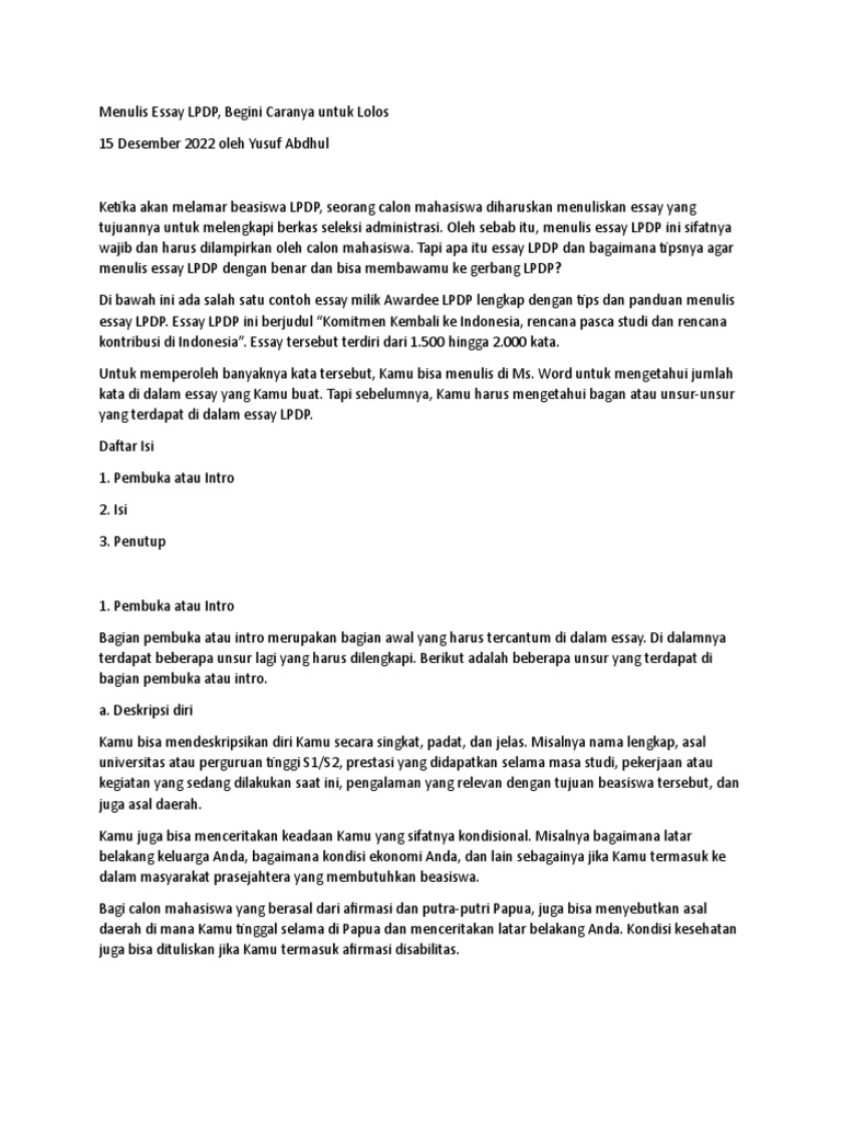 Menulis Essay LPDP | PDF