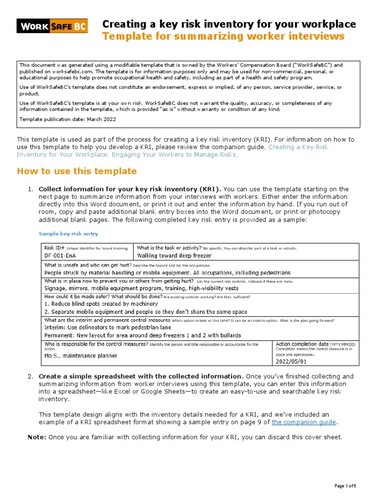 Key Risk Inventory Template Guide | PDF | Risk | Hazards