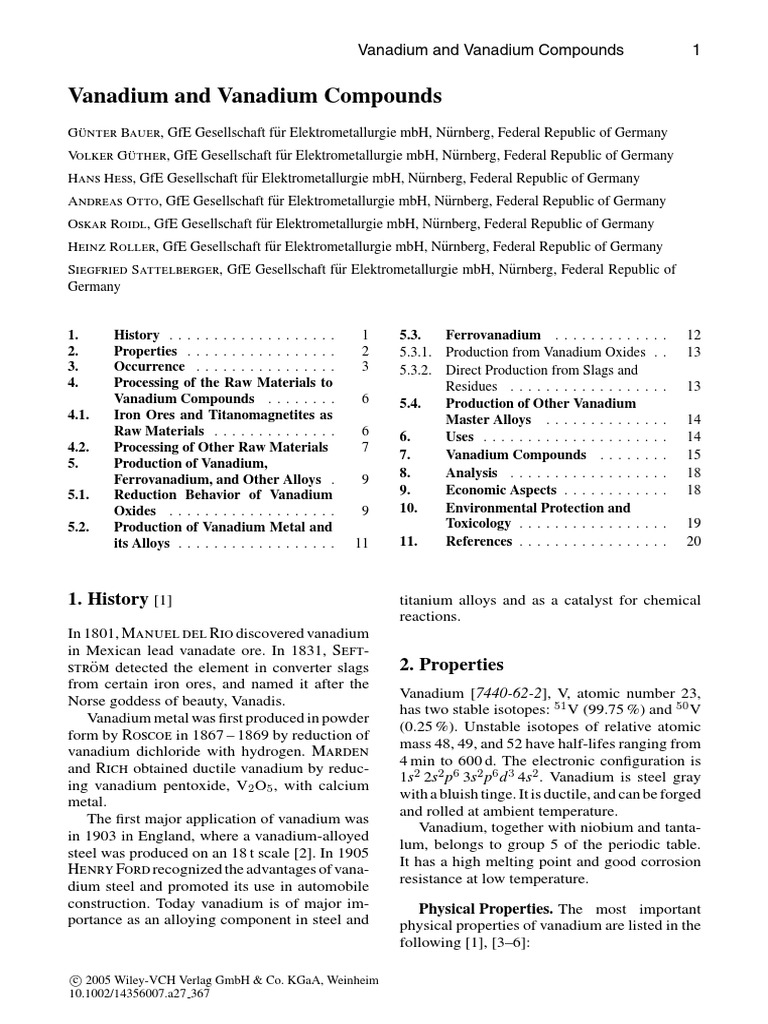 Vanadium and Vanadium Compounds | PDF | Metals | Redox