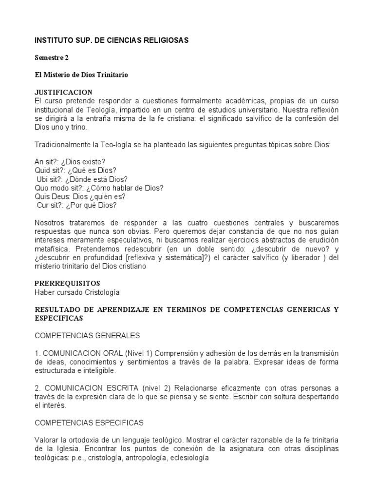 Misterio De Dios Uno Y Trino Pdf Trinidad Teología