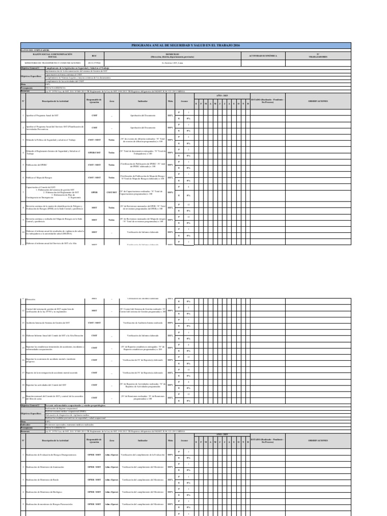 Programa Anual de Seguridad y Salud en El Trabajo | PDF | Seguridad y salud ocupacional ...