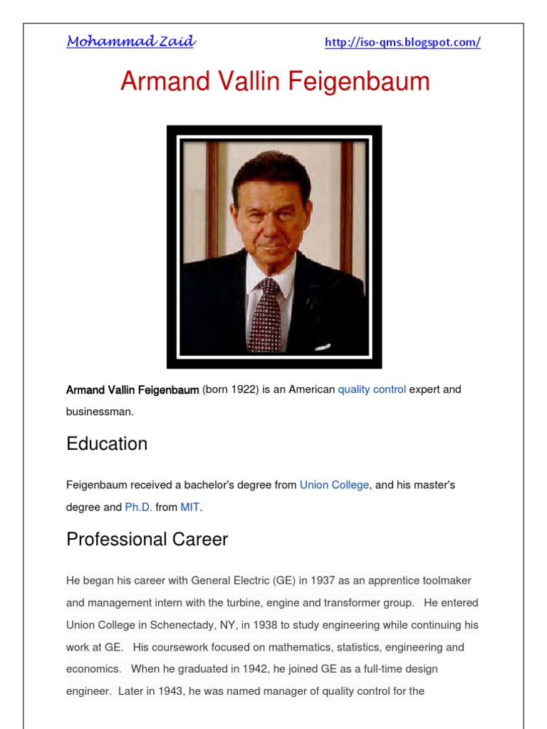 Armand V. Feigenbaum | PDF | General Electric | Engineering