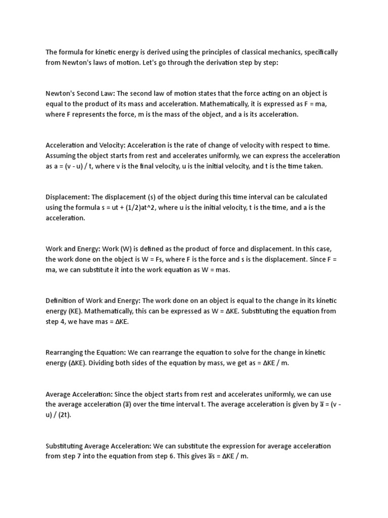 Kinetic Energy Derivation | PDF