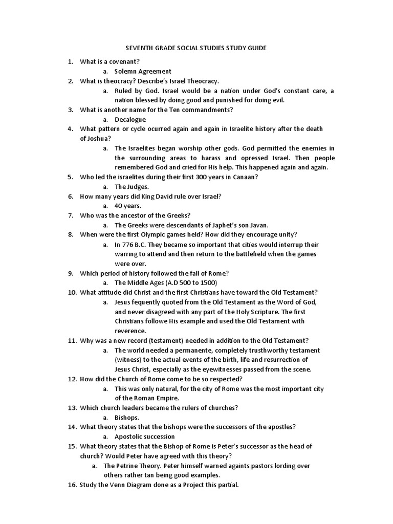 Seventh Grade Social Studies Study Guide | PDF