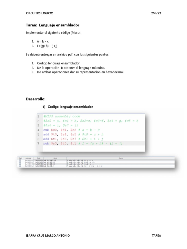 Ejercicio Lenguaje Ensamblador | PDF