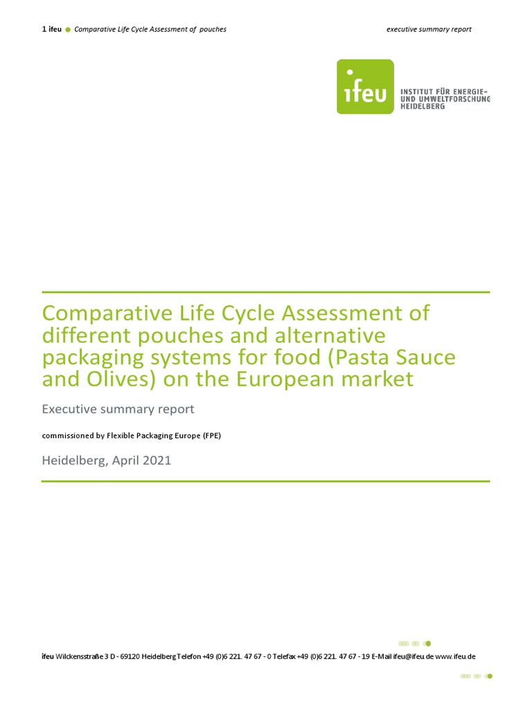 Ifeu Study 2021 LCA Pouches Executive Summary Report | PDF | Life Cycle ...