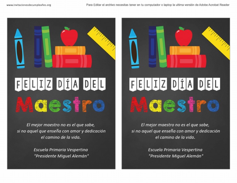 Invitaciones Dia Del Maestro para Editar 3 | PDF