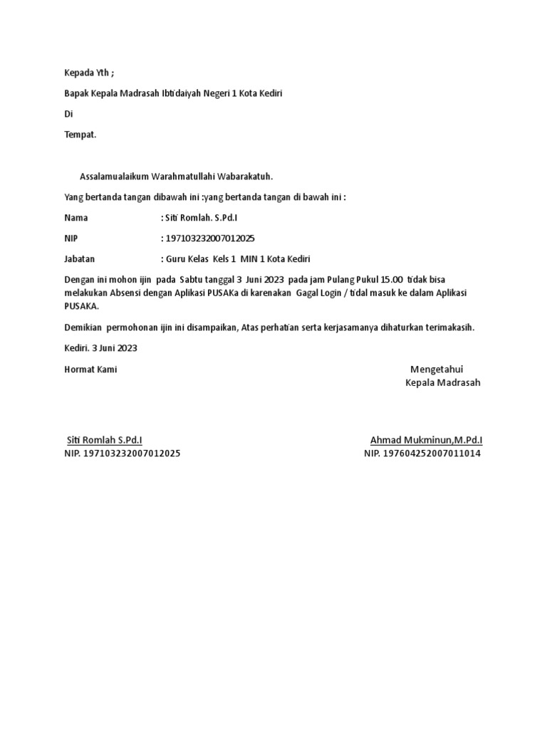 Izin Absen karena Error PUSAKA | PDF