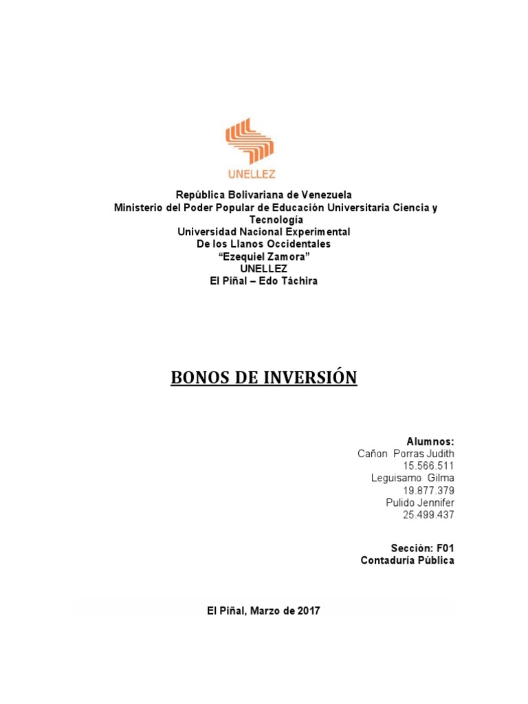 BONOS DE INVERSION trabajo | PDF | Deuda gubernamental | Interés