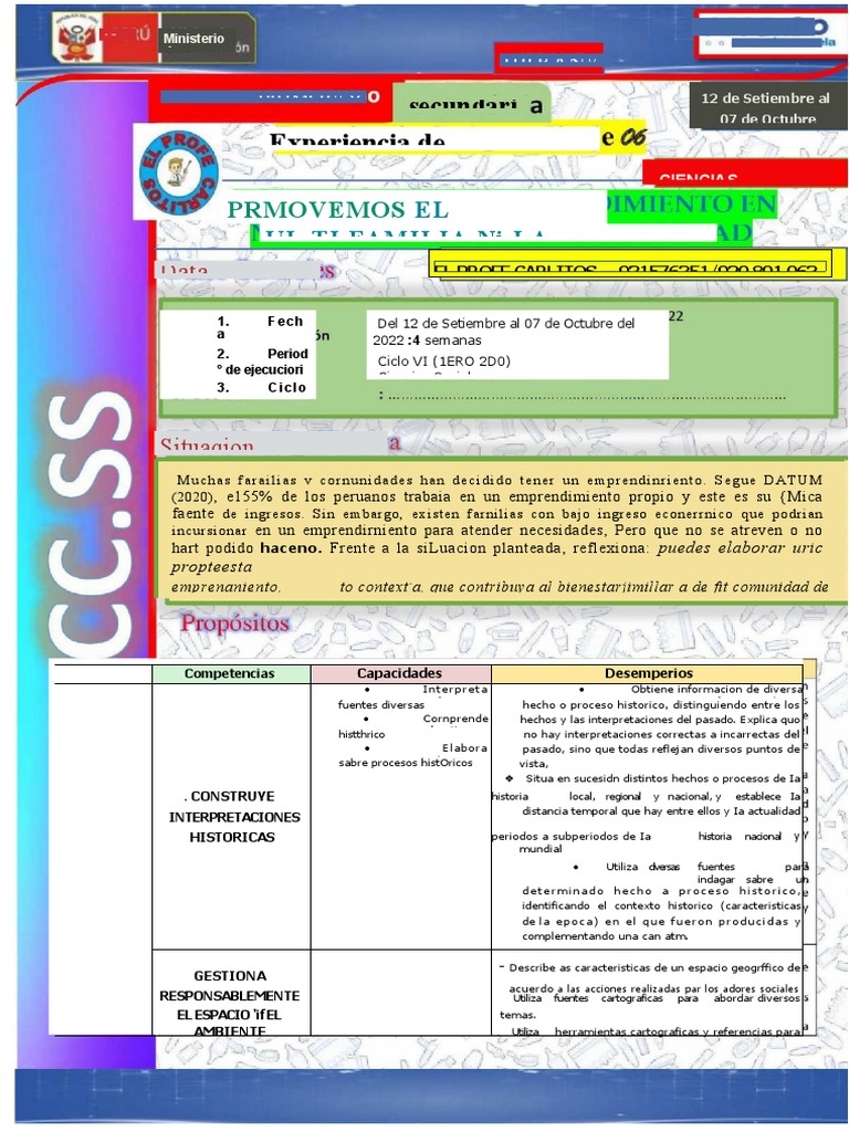 Experiencia de Aprendizaje 06 - 1ero y 2do - Ciencias Sociales - 2022 - 00001 | PDF ...