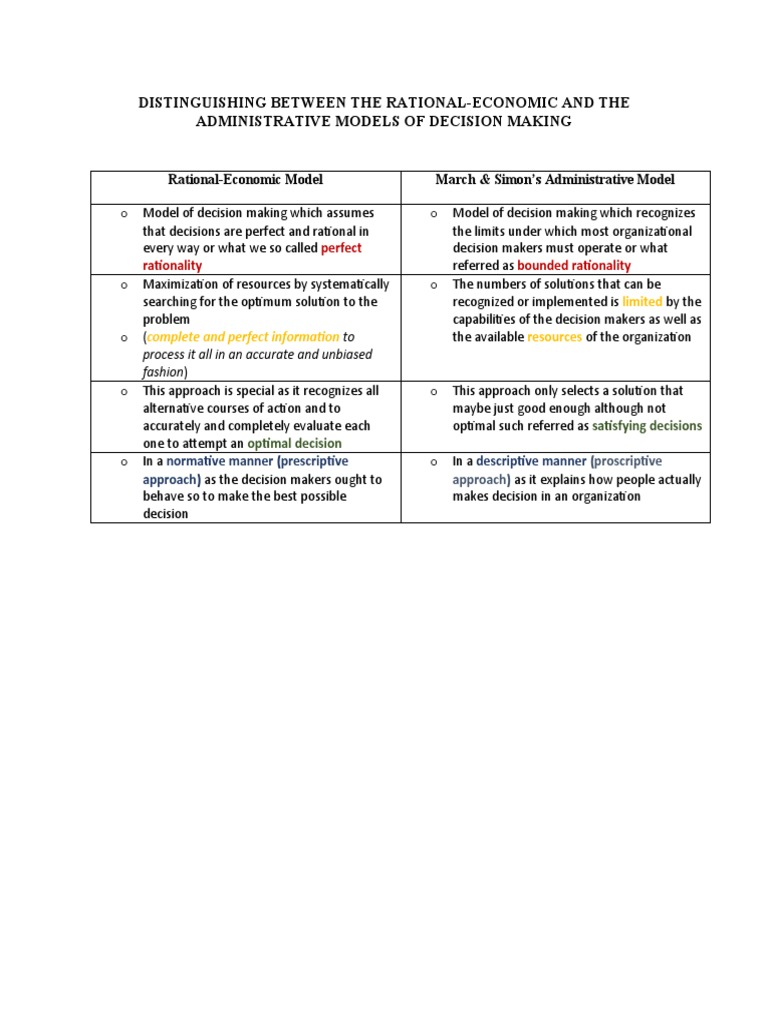 DISTINGUISHING BETWEEN THE RATIONAL-ECONOMIC AND THE ADMINISTRATIVE ...