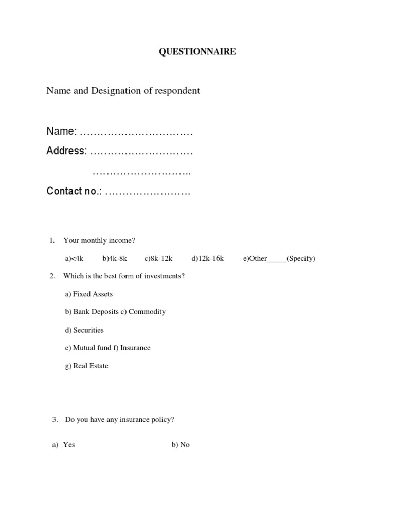 Name and Designation of Respondent: Questionnaire | PDF