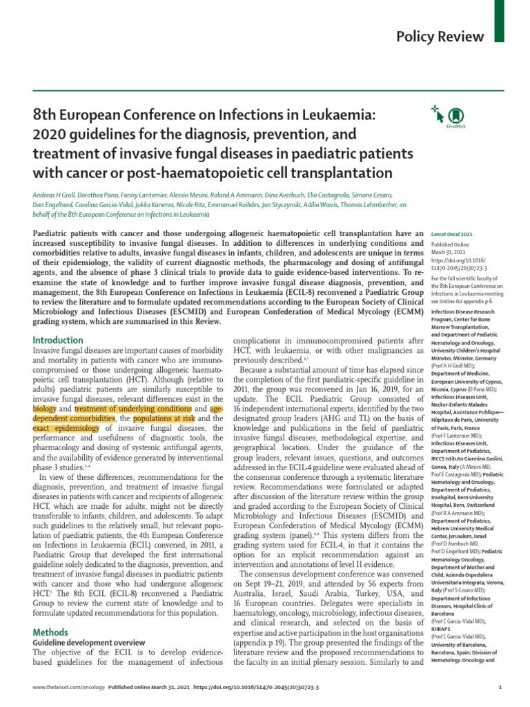 ECIL8 Guidelines 2020 IFD in Cancer and HSCT | PDF | Sensitivity And ...