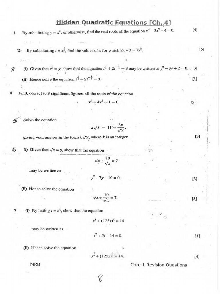 C1 Hidden Quadratic Equations | PDF