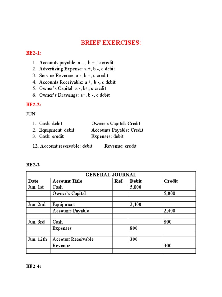 Brief Exercises | PDF | Debits And Credits | Expense