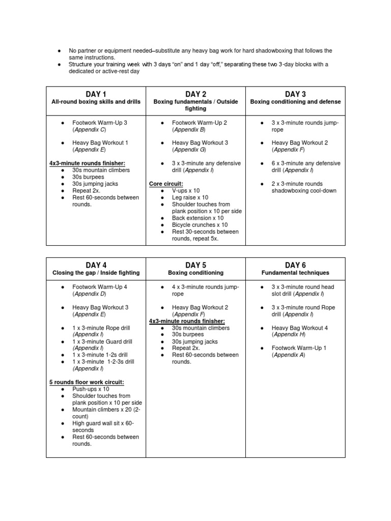 6 Day Advanced Boxing Training Routine | PDF | Combat Sports ...
