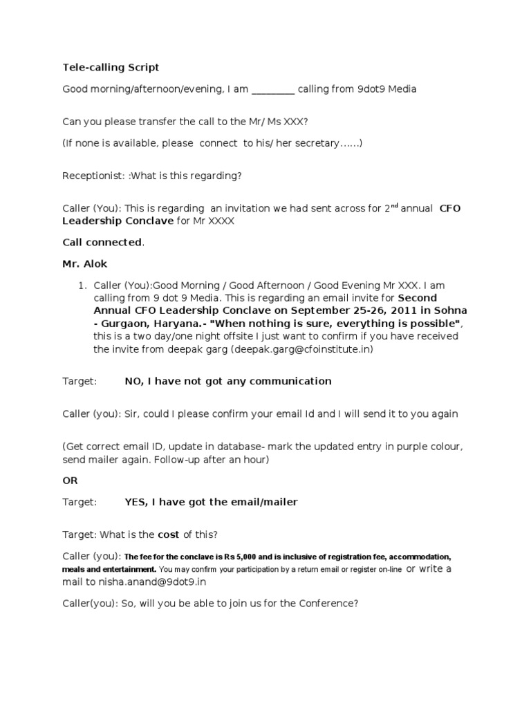 Telecalling Script CFO Conclave | PDF | Business