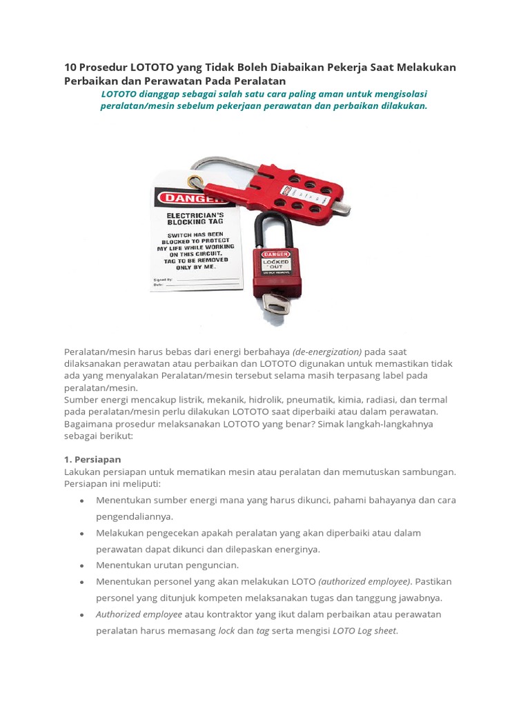 10 Prosedur LOTOTO Yang PROSEDURE LOTOTO | PDF