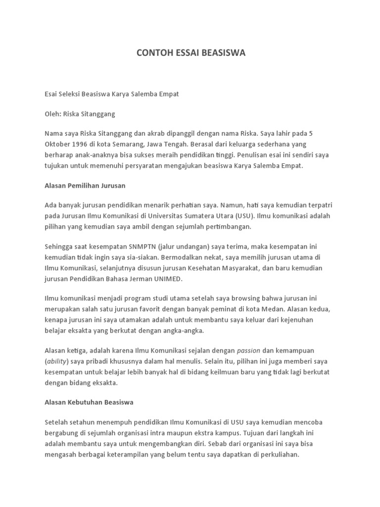 Contoh Essai Beasiswa | PDF | Ilmu Sosial